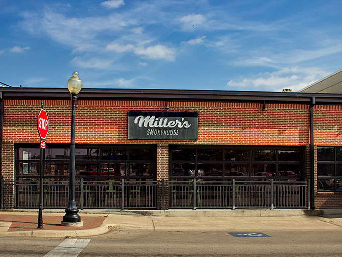 Miller's Smokehouse's brick façade brings a touch of class to downtown Belton. BBQ with architectural character is twice as satisfying! 