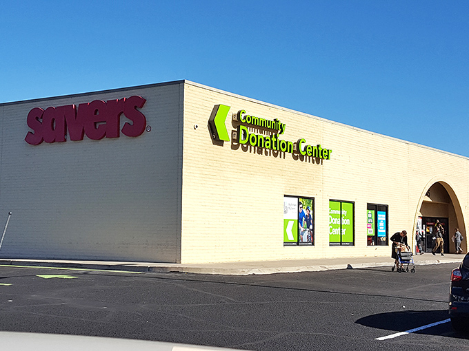 Savers and its Community Donation Center stand proud against Tucson's mountain backdrop—thrifting with a view.