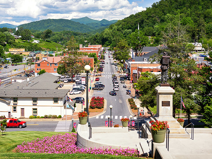 Sylva's downtown sits beneath the watchful gaze of its historic courthouse. Like a movie set where you actually get to live!