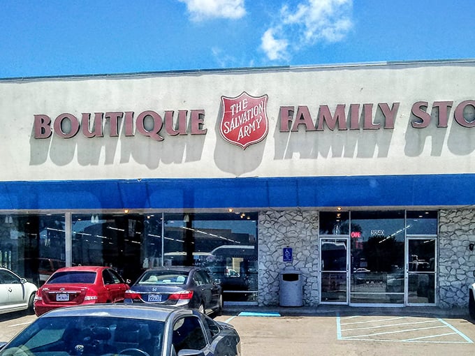 The Salvation Army's "Boutique Family Store" sign promises—and delivers—a thrift experience that's a cut above the ordinary.