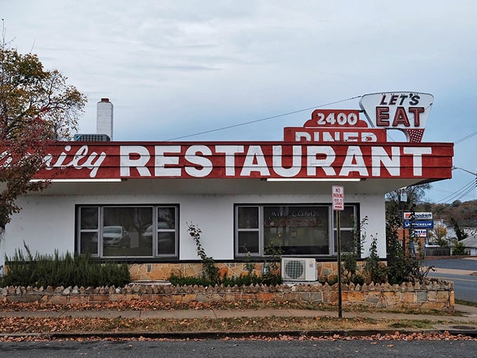 That vintage "Let's Eat" sign isn't just an invitation—it's a command from the breakfast gods at Twenty Four Hundred Diner.