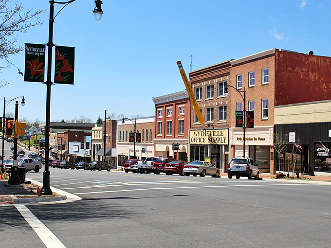Wytheville's colorful downtown banners welcome visitors to this crossroads community. Where two highways meet but small-town pace prevails.