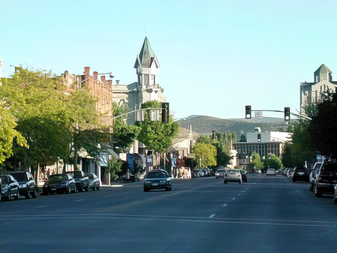 Main Street Baker City looks ready for its close-up—those brick buildings have stories older than Hollywood itself.