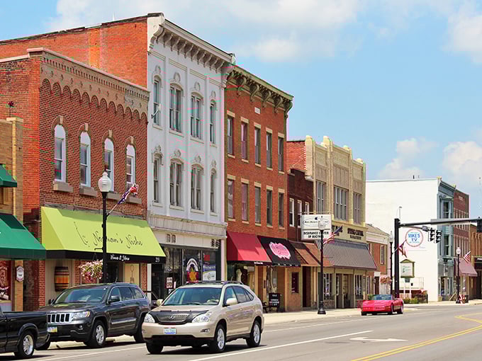 This classic main street scene makes you want to park the car and stroll like it's 1955.
