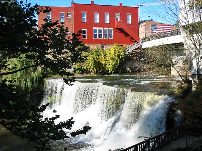 The falls aren't just pretty—they're the heart of this picture-perfect town. Nature's centerpiece doesn't charge admission!