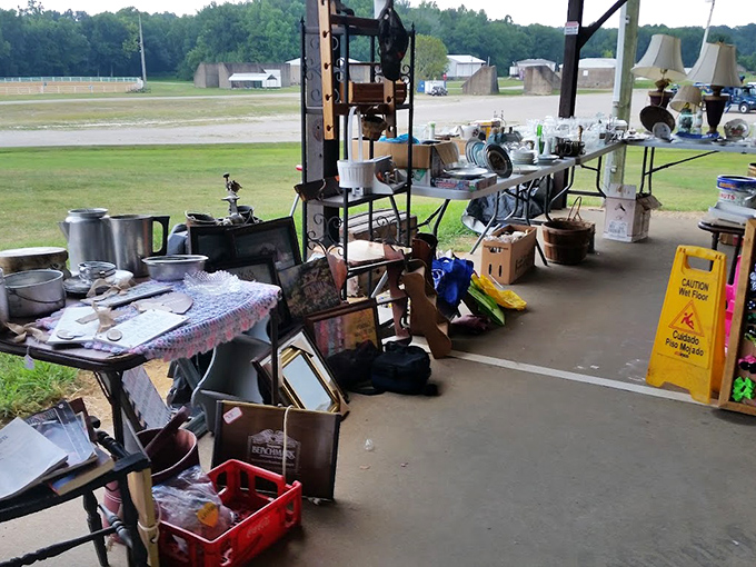Tables laden with potential treasures await eagle-eyed shoppers—one person's clutter becomes another's cherished find.