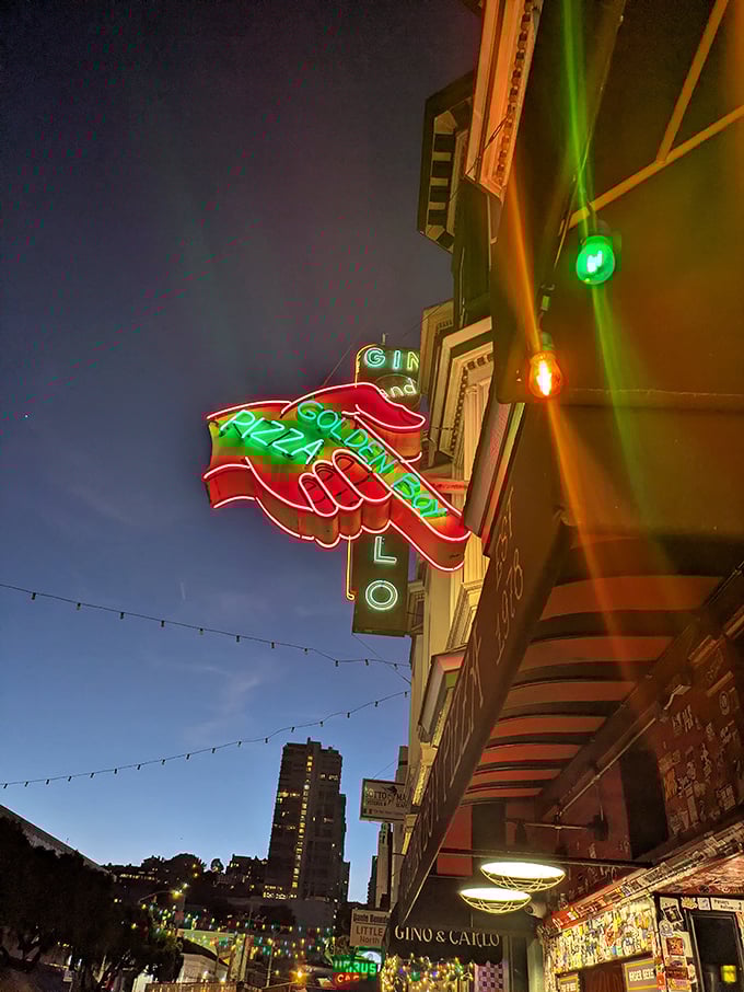 When that neon hand glows against the night sky, pizza salvation is near. Golden Boy's focaccia-style slices have saved many a late-night reveler.