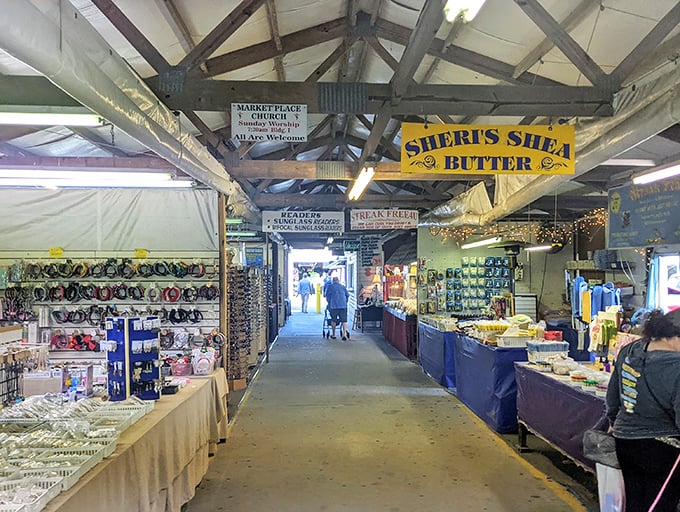 Colorful displays compete for attention in this coastal marketplace. Like a scavenger hunt where everyone wins something!