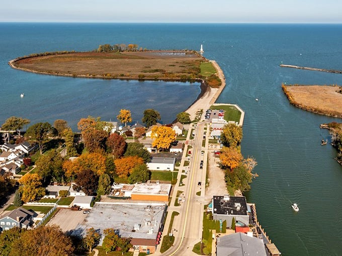 Sunset paints Huron's waterfront in golden hues, transforming ordinary docks into something worthy of a gallery wall.