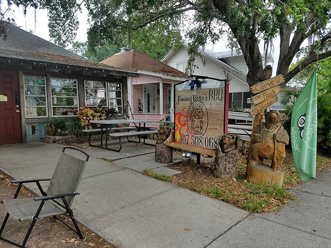 That red door opens to barbecue magic - like finding Willy Wonka's factory, but for meat lovers.