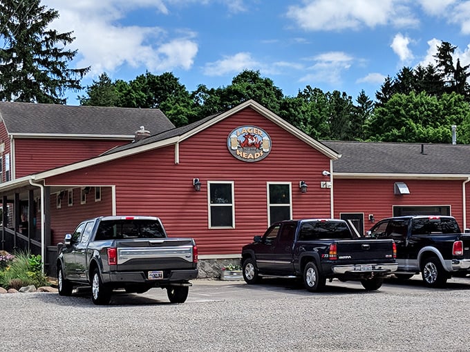 The rustic charm of Lager Heads' exterior is just the opening act – the real stars are smoking away inside.