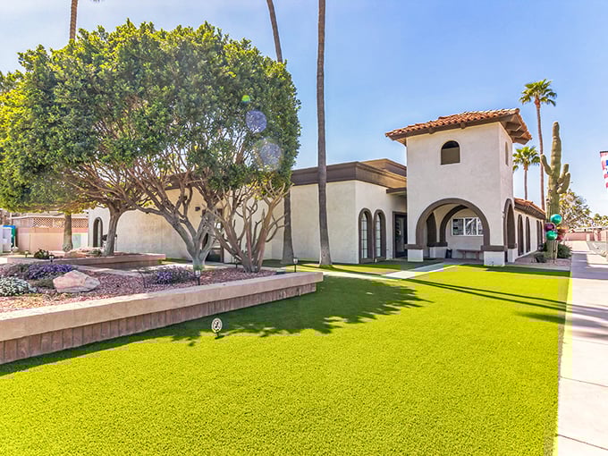 Spanish-style charm without the luxury price tag. Mesa Shadows' clubhouse brings a touch of Mediterranean flair to affordable retirement living.
