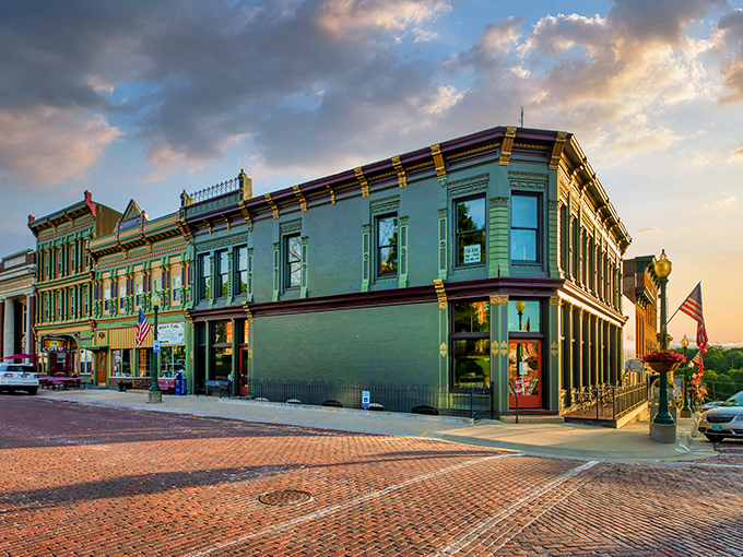 Mount Carroll's brick streets match its buildings perfectly. It's like the whole town coordinated outfits for picture day!