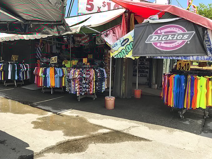 Rainbow-bright clothing racks create a festival atmosphere that makes shopping feel like a celebration.