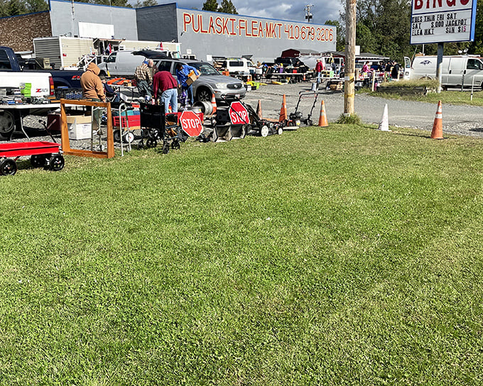Colorful phone cases hang like modern art at Pulaski Flea Market – tech accessories with prices that won't require a second mortgage.