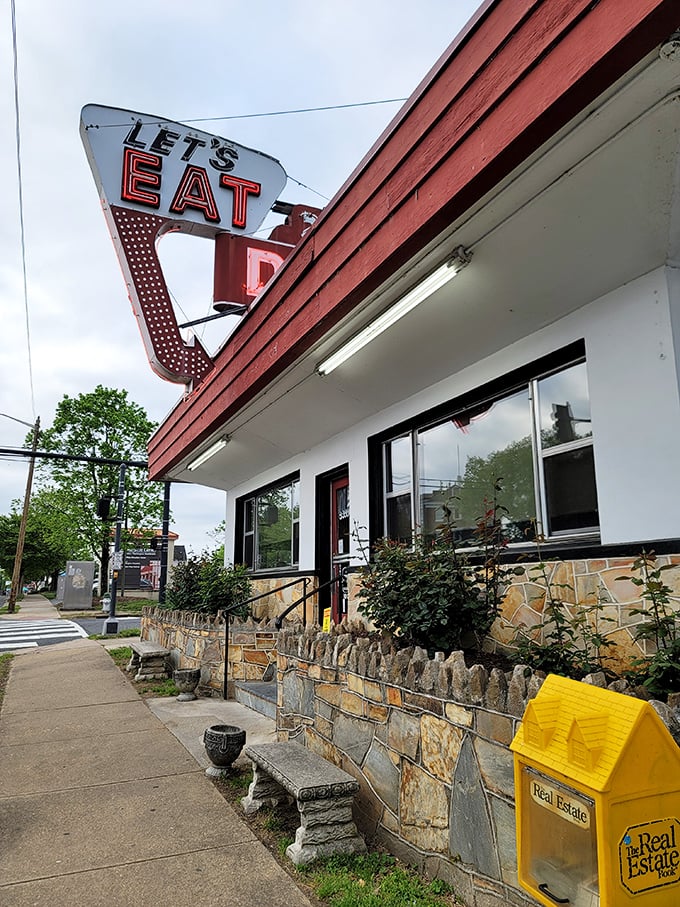 Stone foundation, classic sign, and a promise of pancakes—Twenty Four Hundred Diner is breakfast architecture at its finest.
