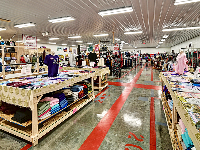 The clothing section at Walnut Creek Marketplace. More organized than my closet has been since the Reagan administration.