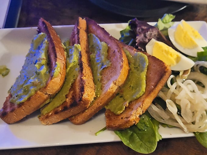 Avocado toast that proves even a Gold Rush-era saloon can embrace modern California cuisine without losing its authentic character.