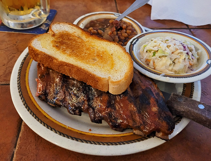 Ribs, baked beans, and Texas toast: the holy trinity of Southern comfort. This plate doesn't just feed your body—it hugs your soul.