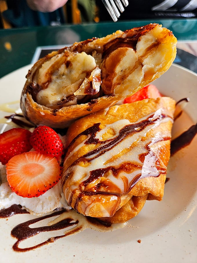 Not just dessert, but a vacation on a plate—warm, crispy churros filled with banana and drizzled with chocolate that would make your diet plan file for divorce.