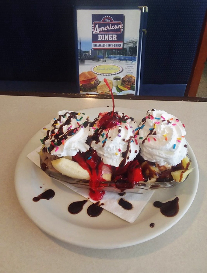 This banana split doesn't just satisfy a sweet tooth—it throws a party for it. Three scoops of nostalgia topped with a cherry on top.