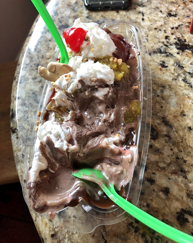 This banana split doesn't just break the diet – it demolishes it with gleeful abandon and zero regrets.