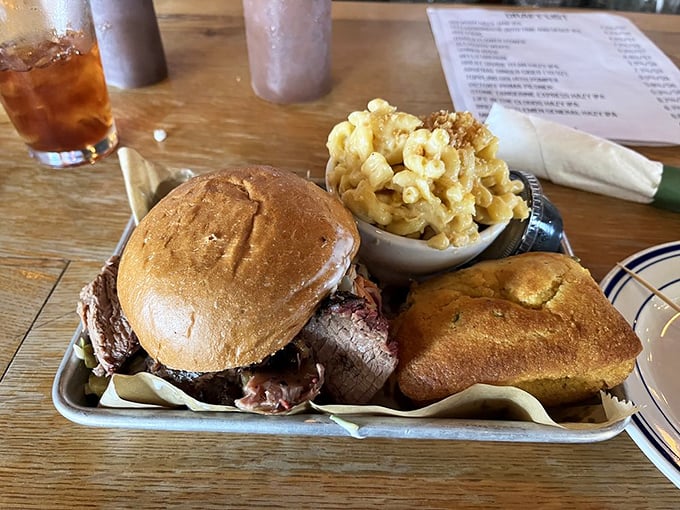 A brisket sandwich with mac and cheese that makes you want to write poetry. Comfort food that speaks directly to your soul.
