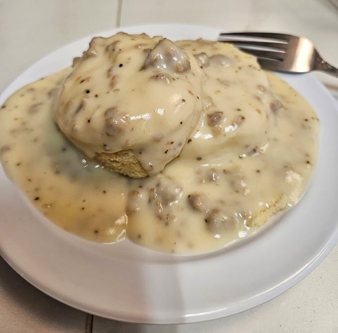 These biscuits and gravy aren't just a side dish—they're the main event. That gravy could make cardboard taste magnificent.