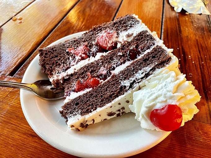 Black Forest Cake that looks like it stepped straight out of a European pastry shop window. Those layers aren't just cake—they're edible architecture.