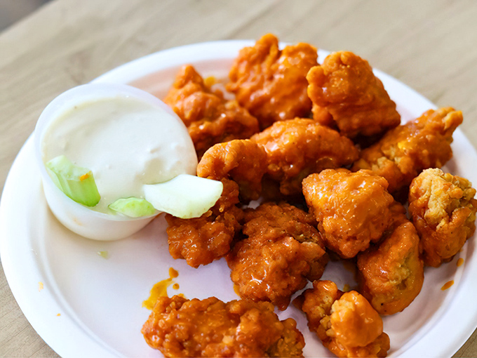 Buffalo wings that bring just enough heat to make you notice, but not enough to make you forget what you're eating. Perfect balance.