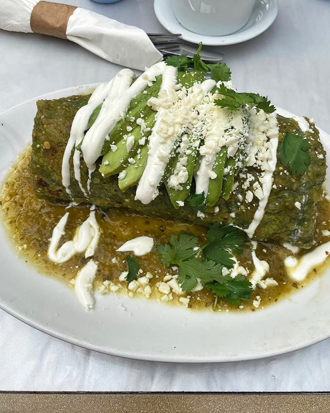 The breakfast burrito—where California meets Mexico for a morning fiesta wrapped in a spinach tortilla blanket.