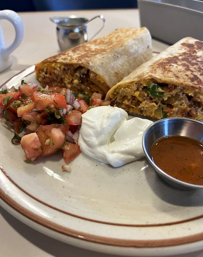 Breakfast burritos: where morning ingredients hold an emergency meeting wrapped in a tortilla, complete with fresh pico de gallo diplomacy.