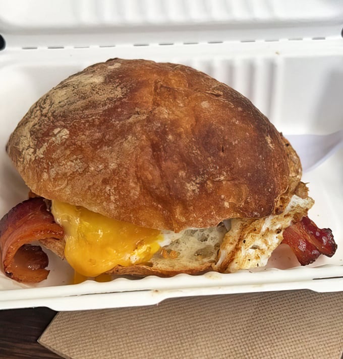 Breakfast sandwiches should always look this good—with that perfect egg, melted cheese, and bread that's clearly had a proper toasting education.
