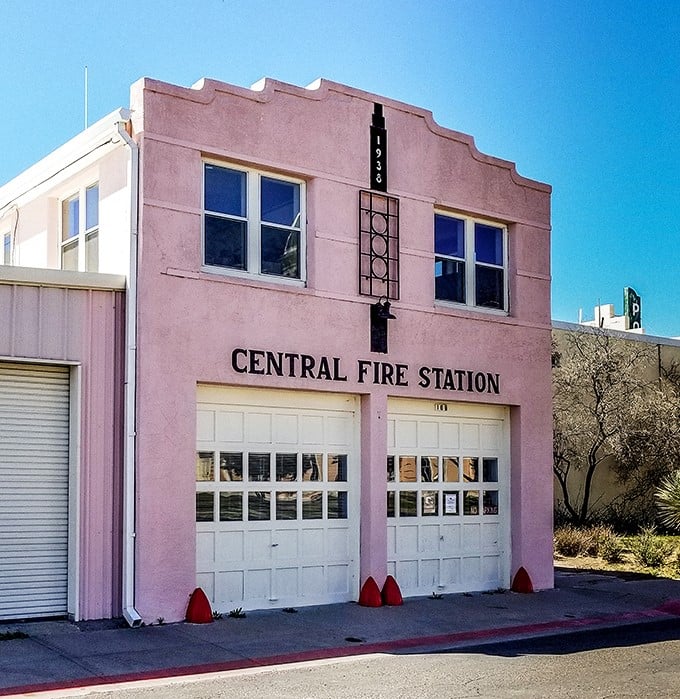 Marfa's pink fire station looks like it belongs in a Wes Anderson film—quirky, perfectly composed, and somehow exactly right for this artistic enclave.