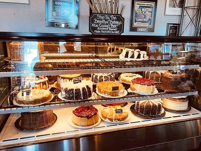 The dessert case – where willpower goes to die. Each cheesecake and torte silently chanting, "You know you want me."