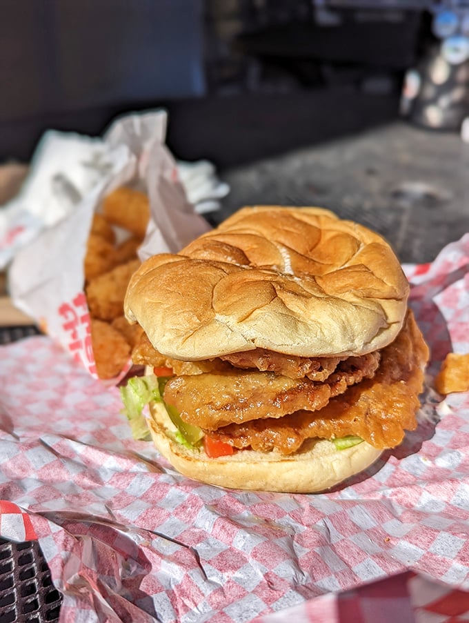 Car dining at its finest – a juicy burger and golden fries enjoyed in the comfort of your own vehicle. Some call it takeout; I call it a mobile dining room.
