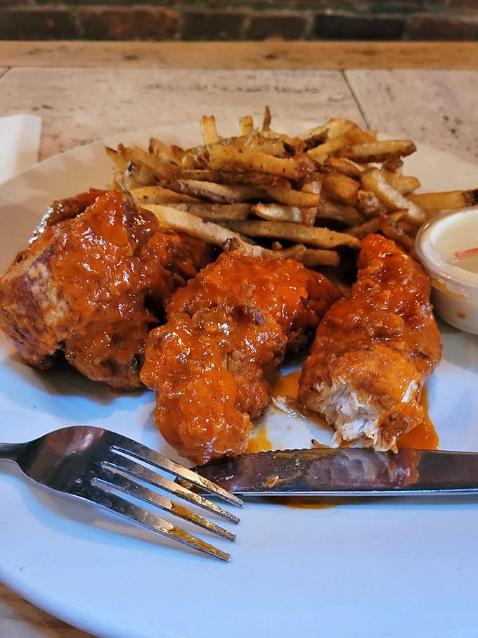Chicken tenders that actually taste like chicken—what a concept! Crispy, saucy, and demanding to be dunked in that side of ranch.