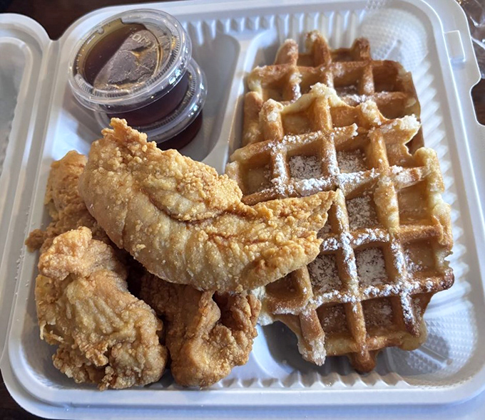 Chicken and waffles: the culinary odd couple that works better than Matthau and Lemmon. Sweet meets savory in perfect harmony.