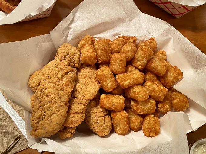 Chicken tenders and tots—the comfort food combo that proves sometimes the simplest pleasures are the most profound. No fancy sauce needed.