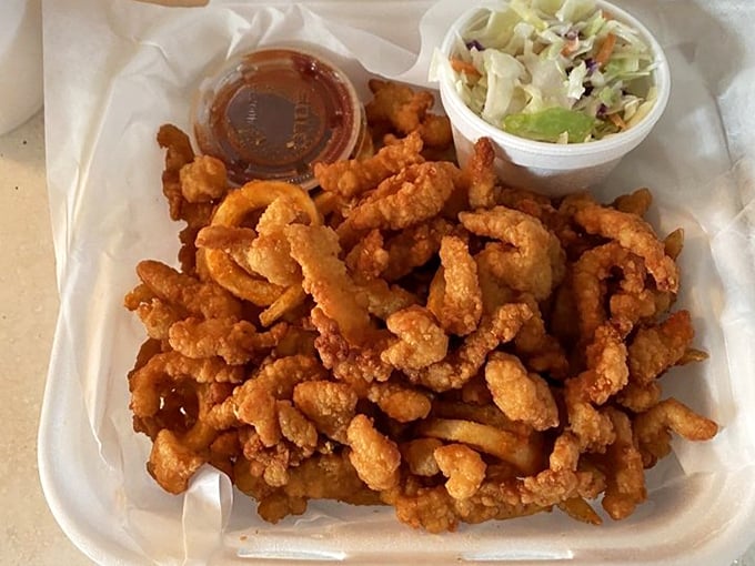 These clam strips aren't playing around. Crispy, tender, and abundant—like ocean confetti celebrating in your mouth.