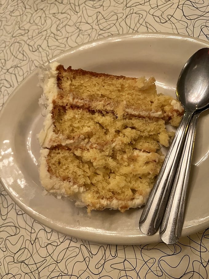 Layer upon layer of buttery yellow cake with creamy frosting—the kind of dessert that makes you wonder why you ever waste calories on mediocre sweets.