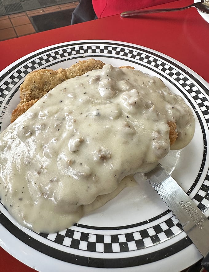 Country fried steak swimming in white gravy proves some comfort foods never go out of style.