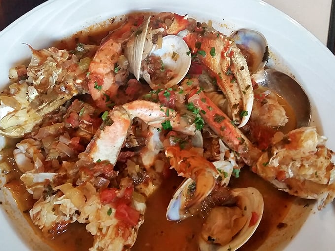 This cioppino isn't just seafood stew—it's an underwater neighborhood block party where every resident showed up with their best moves.