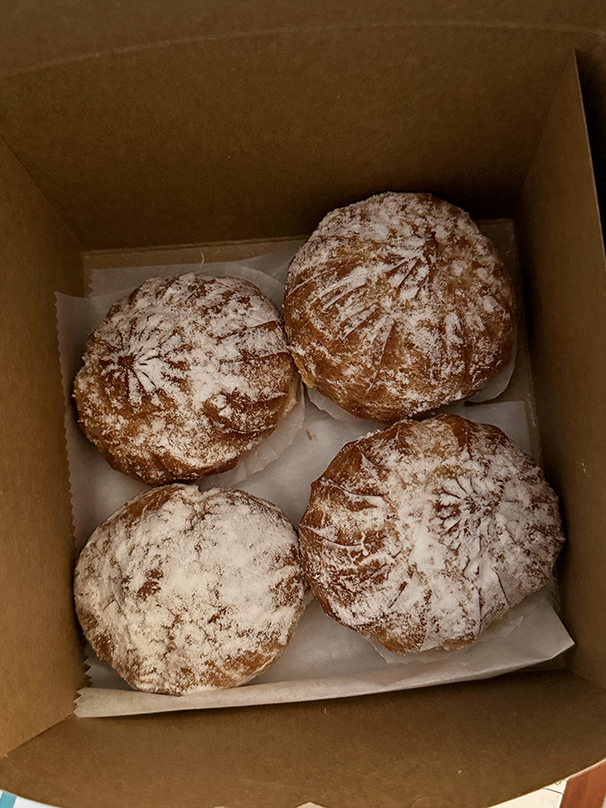Cream puffs dusted with powdered sugar – little clouds of pastry that might actually be worth breaking a diet for.