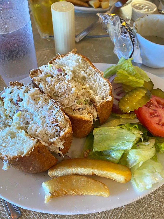 The Dungeness crab sandwich—where fresh-picked crab meets crisp vegetables in a handheld masterpiece that makes you wonder why you'd eat anything else.