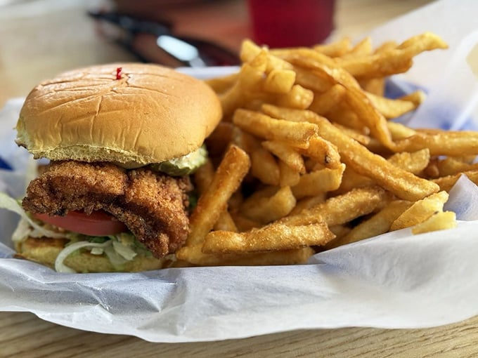 Sometimes the simplest pleasures deliver the biggest rewards – like this perfectly crafted fish sandwich delight.