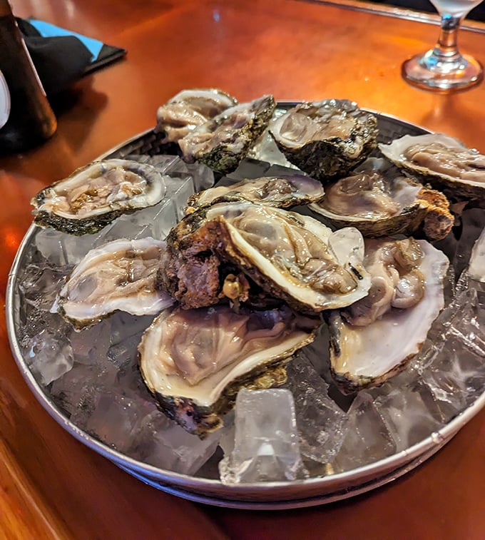 Oysters on the half shell, glistening like jewels on ice. Nature's perfect appetizer requires no improvement—just a squeeze of lemon and appreciation.