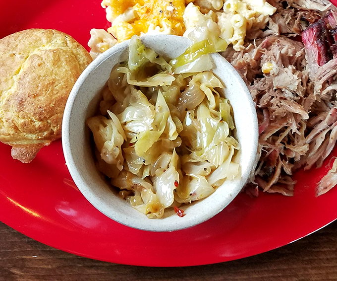 Fried cabbage that makes you wonder why you ever ate vegetables any other way, nestled beside pulled pork that's had a 12-hour head start on deliciousness.