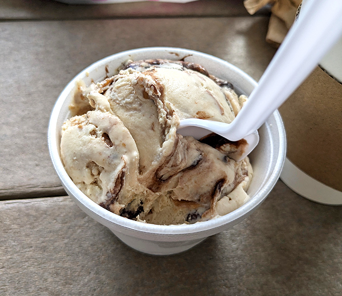 Ice cream so creamy it makes you question why you ever settled for the stuff from your grocery freezer. This isn't dessert—it's therapy in a paper cup.