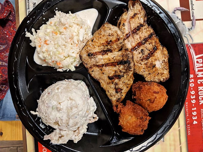 Perfectly grilled fish with all the fixings – proof that sometimes the simplest preparations let the Gulf's bounty truly shine. No Instagram filter required.
